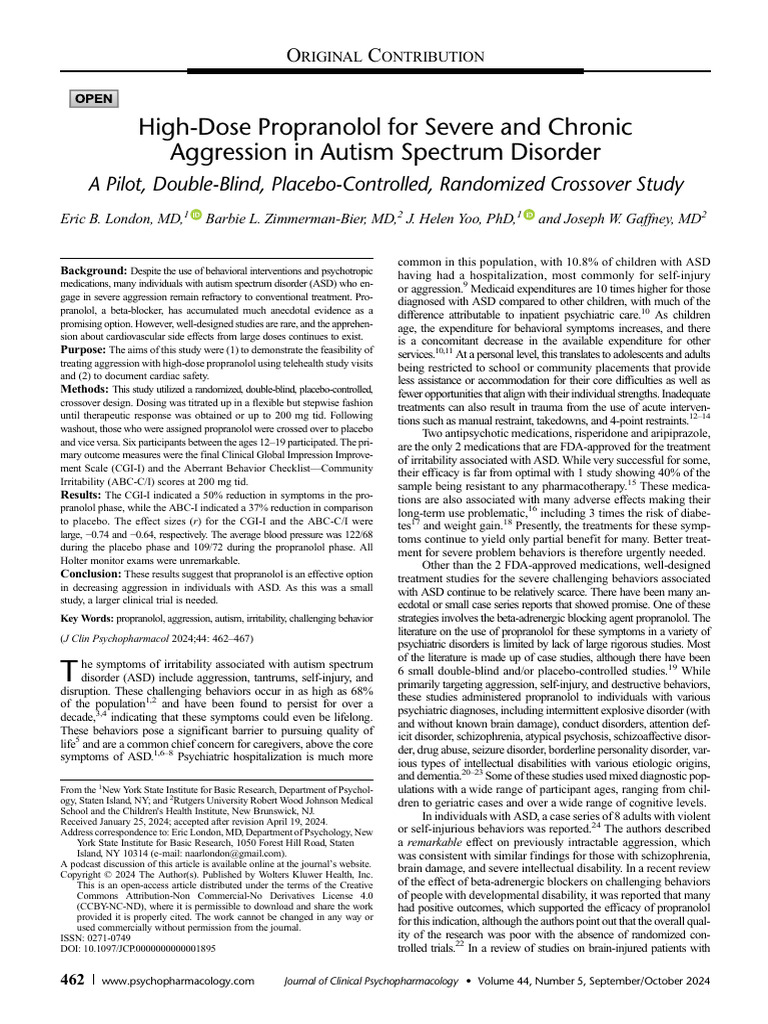 LONDON Et Al. High-Dose Propranolol For Severe and Chronic Aggression ...