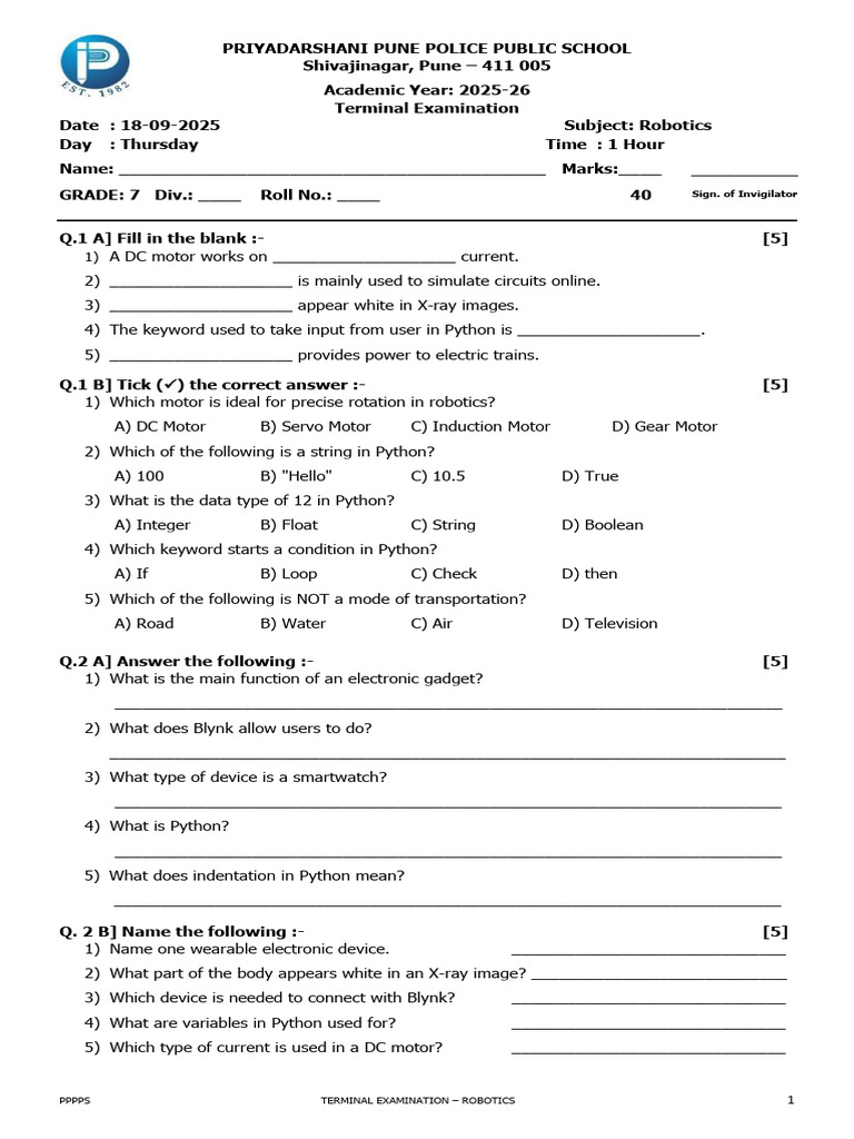 Robotics Terminal Exam for Grade 7 | PDF | Python (Programming Language ...