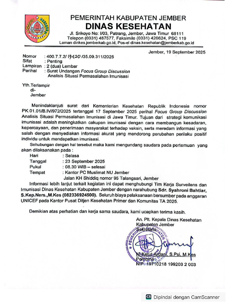 Surat FGD Ansit Imunisasi-Kab Jember | PDF