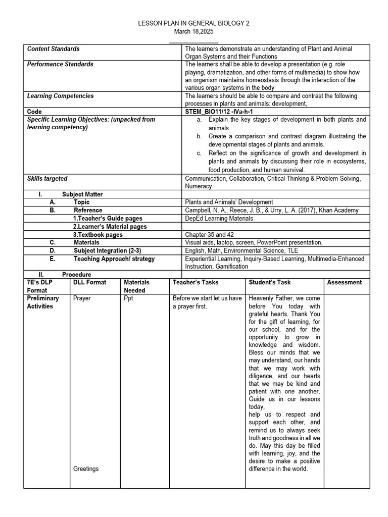 Plant and Animal Development Lesson Plan | PDF | Sexual Reproduction ...