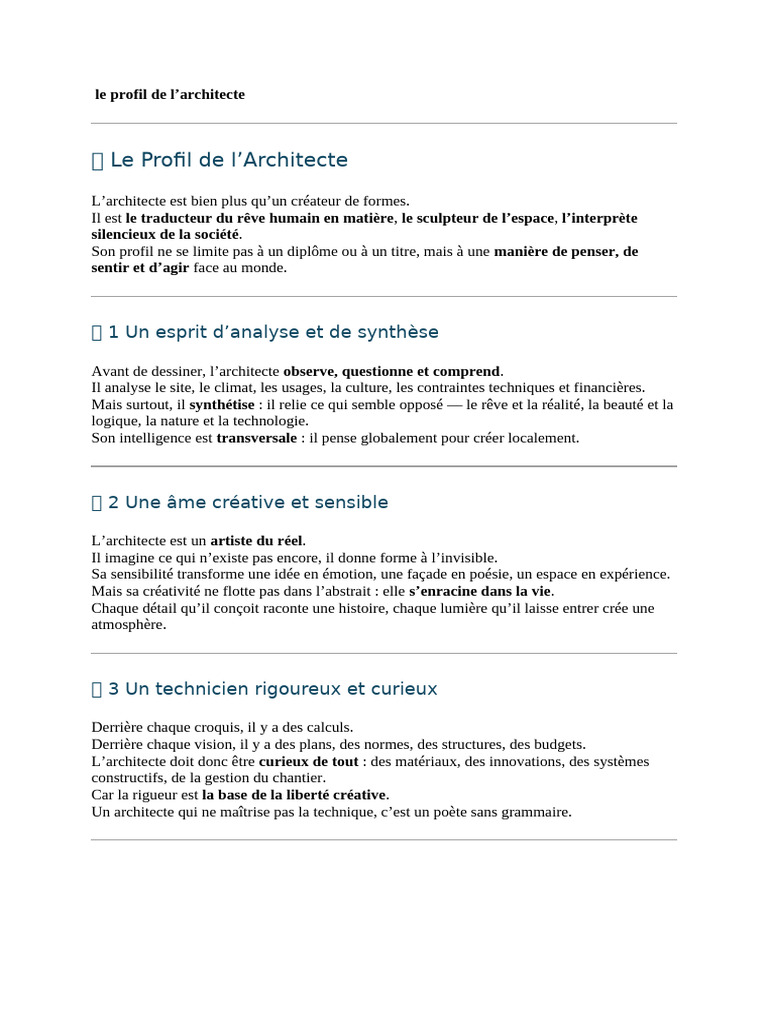 Profil de l'Architecte: Art et Science | PDF | Architecte | Créativité
