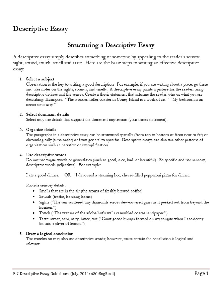 e7 Descriptive Essay Guidelines | PDF | Essays