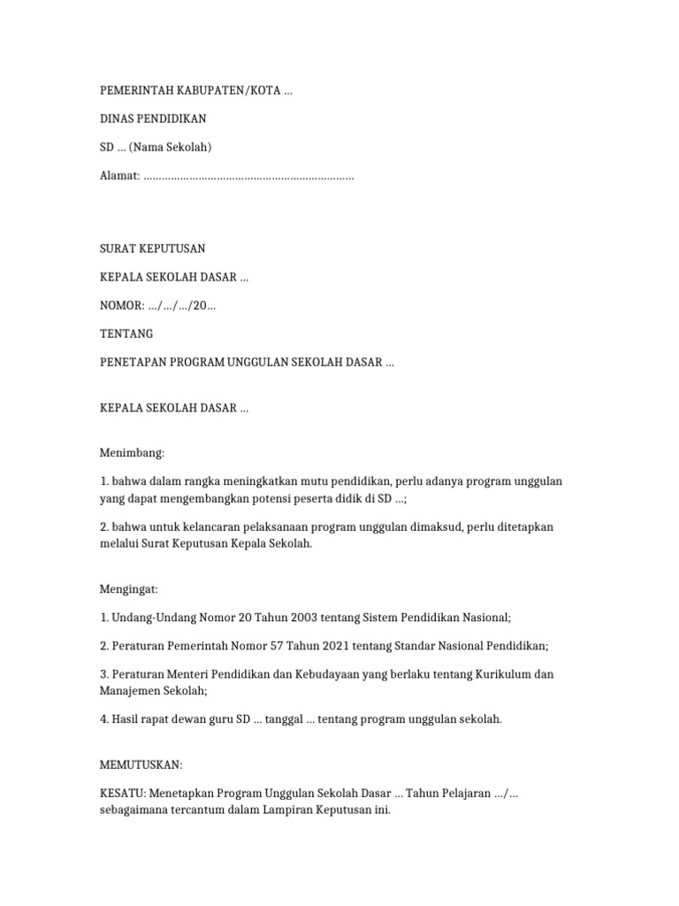 SK Program Unggulan SD | PDF