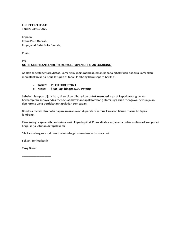 Contoh Notis Letupan | PDF