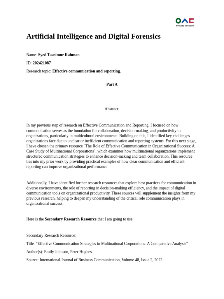 Artificial Intelligence and Digital Forensics Part A, B | PDF ...