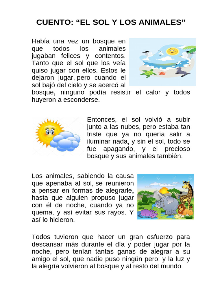 Cuento El Sol y Los Animales | PDF