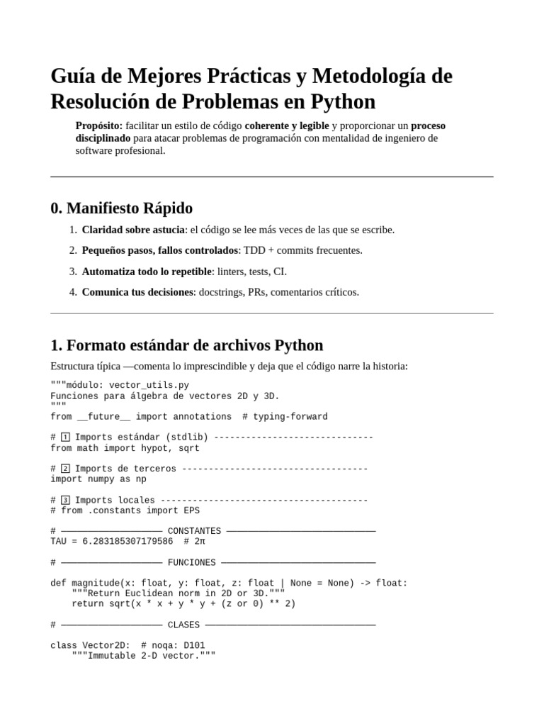 Guía de Mejores Prácticas y Metodología de Resolución de Problemas en Python | PDF | Python ...