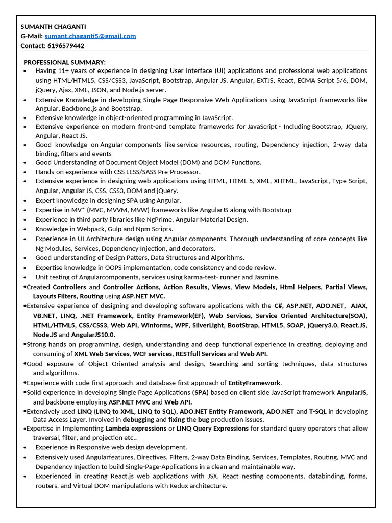 Sumanth Chaganti Resume | PDF | Angular Js | J Query