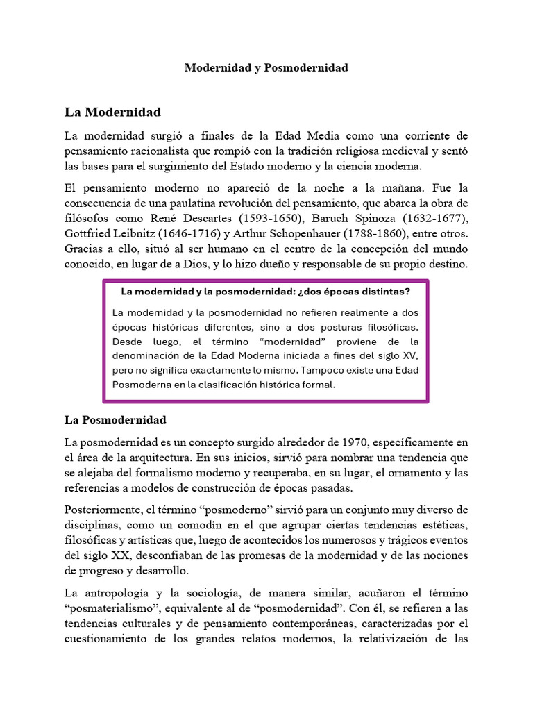 Modernidad y Posmodernidad: Un Análisis | PDF | Verdad | Modernidad