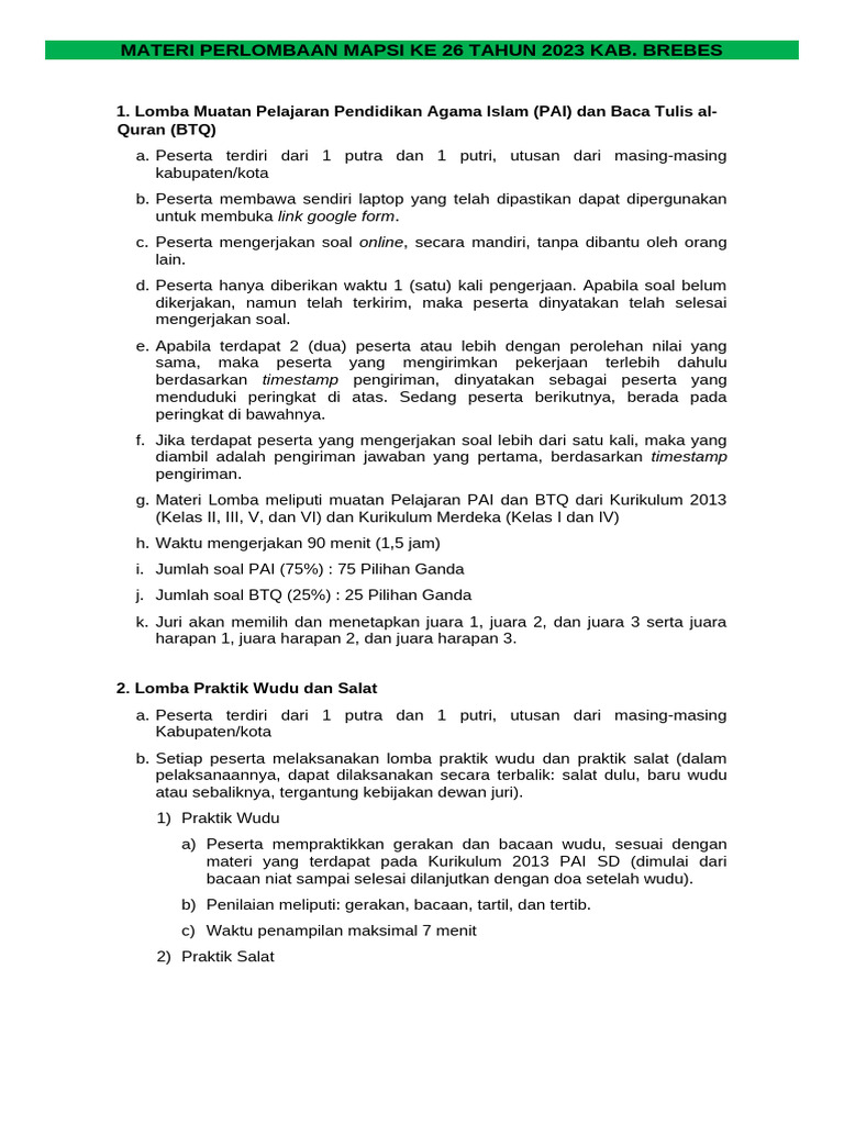 Materi Lomba Mapsi SD Tahun 2023 | PDF