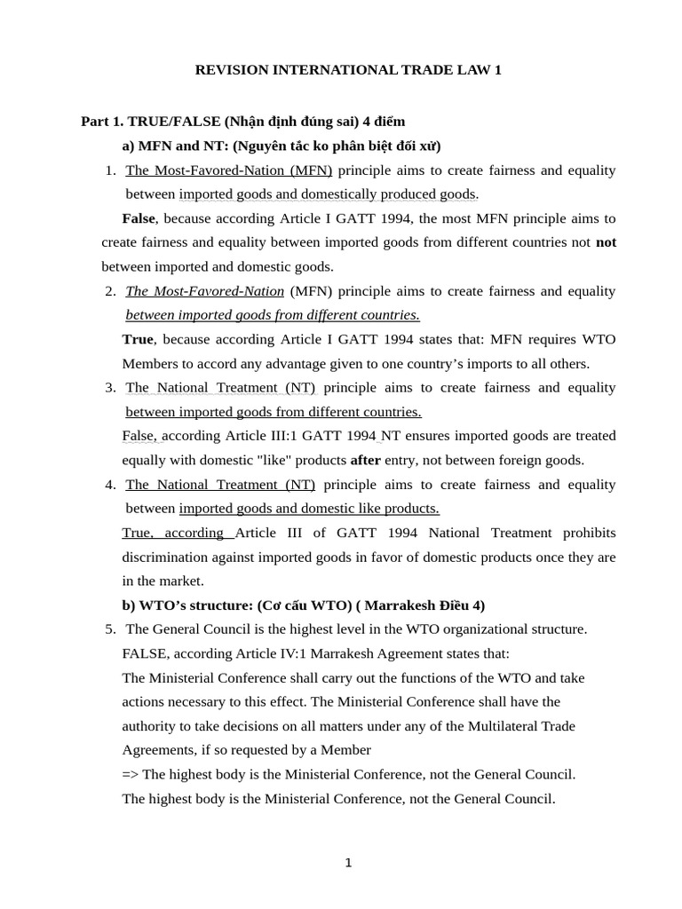 Revision International Trade Law 22 | PDF | Most Favoured Nation ...