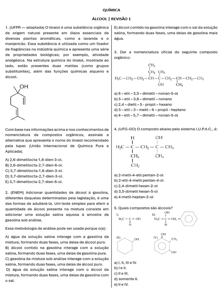 Rev 01 - Álcool | PDF | Química Física | Ciências Físicas