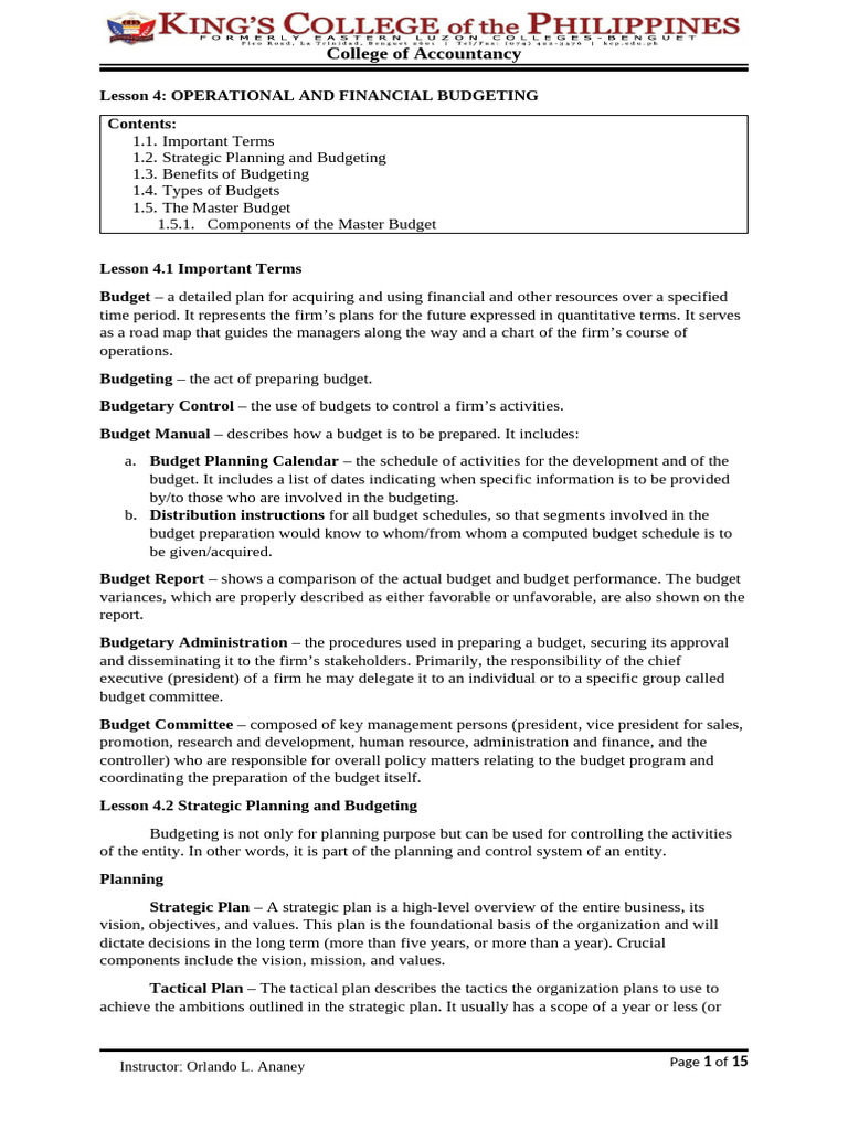 Operational and Financial Budgeting Guide | PDF | Budget | Cost Of ...