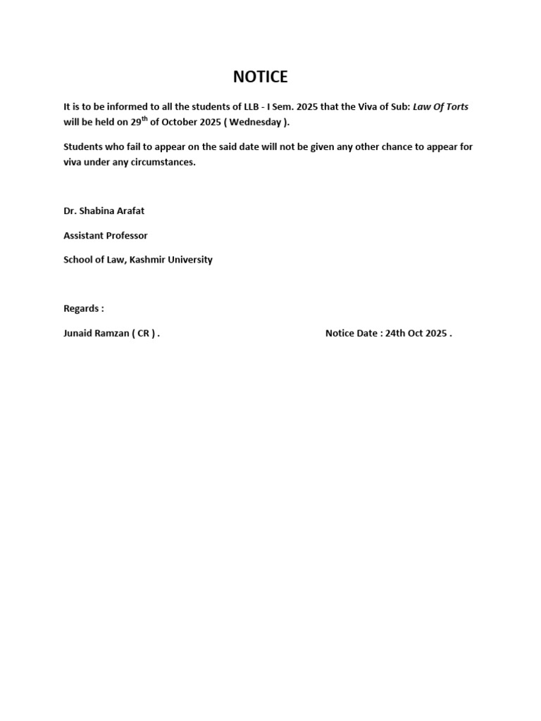 NOTICE Law of Torts | PDF