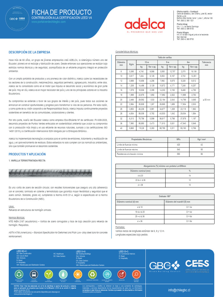 Productos Laminados en Caliente Adelca LEEDv4 | PDF | Acero ...