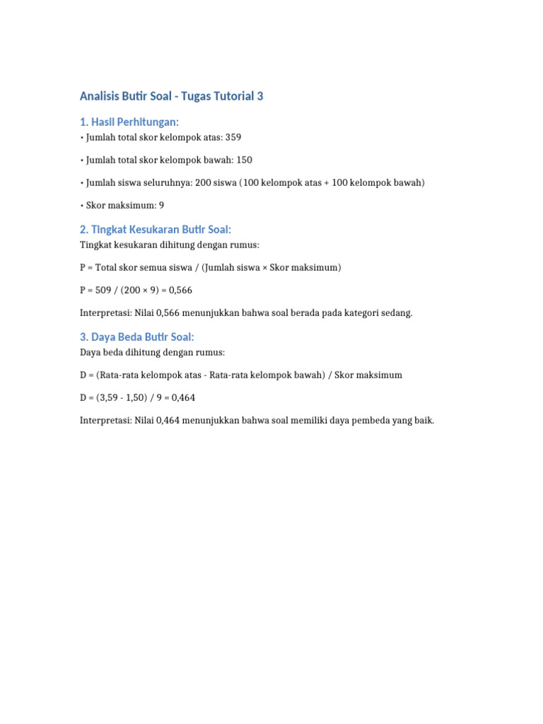 Analisis Butir Soal Tutorial3 | PDF