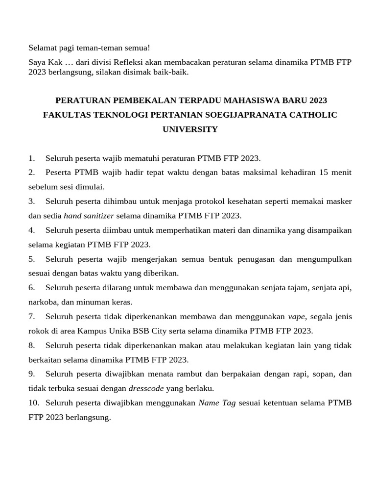 Peraturan PTMB 2023 Contoh Untuk Membuat Peraturan Peserta | PDF