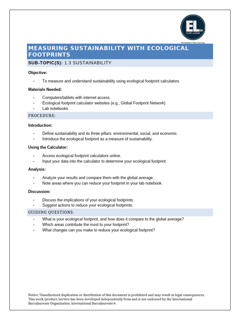 Measuring Sustainability With Ecological Footprints (Topic 1 ...