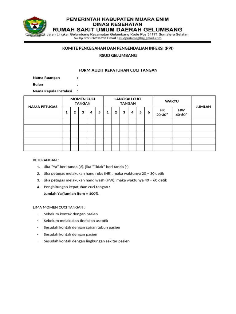 Audit Kepatuhan Cuci Tangan PPI RSUD | PDF