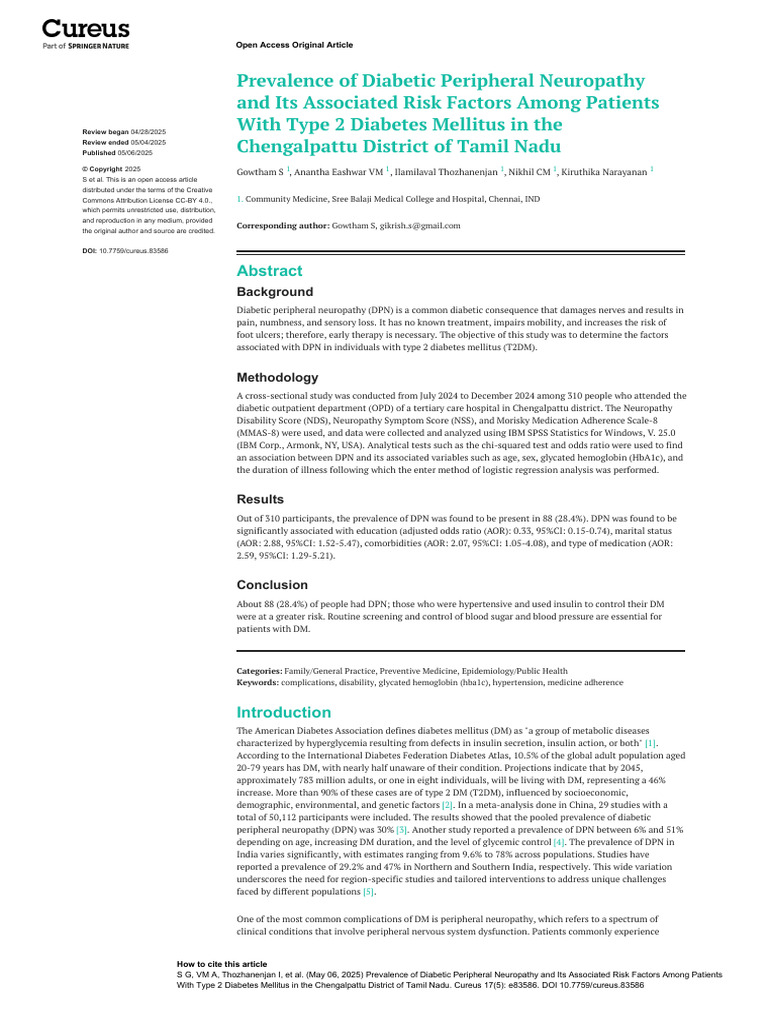 Diabetic Peripheral Neuropathy Prevalence in T2DM | PDF | Diabetes ...
