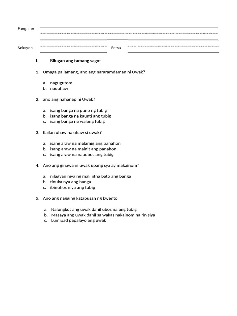 Nauuhaw Si Uwak - Filipino | PDF