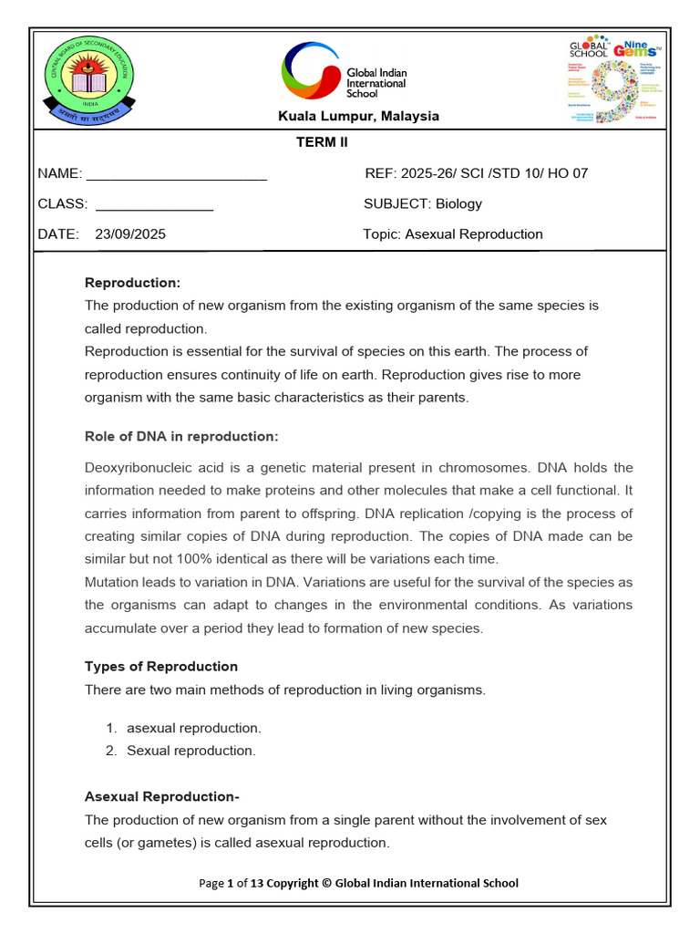 Asexual Reproduction in Biology Explained | PDF | Reproduction | Grafting