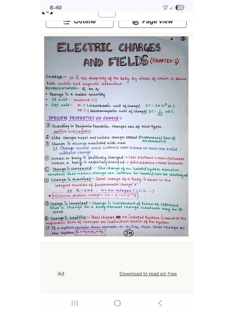 Class 12 Physics CH 1 Notes | PDF