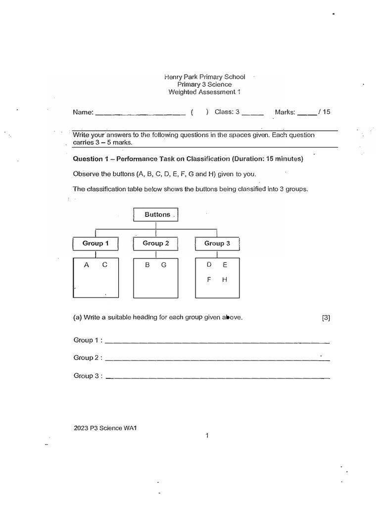 P3 Science WA12 2023 HenryPark Exam Papers | PDF