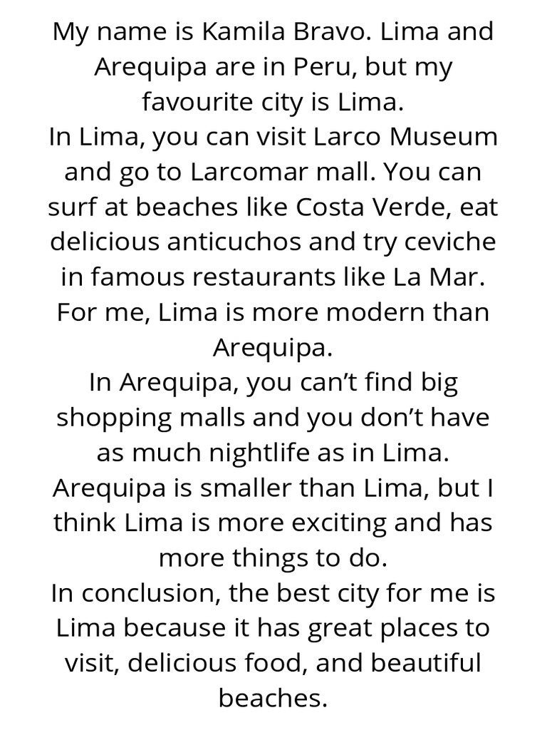 My Name Is Kamila Bravo. Lima and Arequipa Are in Peru, But My ...