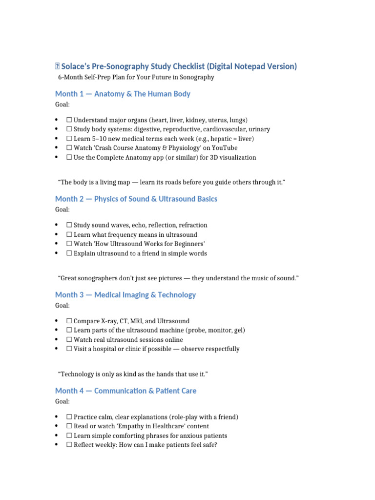 Sonography Study Checklist & Prep Plan | PDF | Medical Ultrasound ...