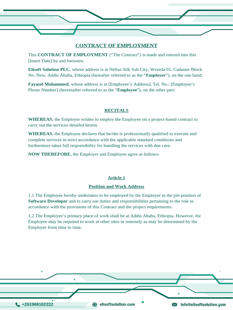 Project-Based Employment Contract Template | PDF | Employment | Trade ...