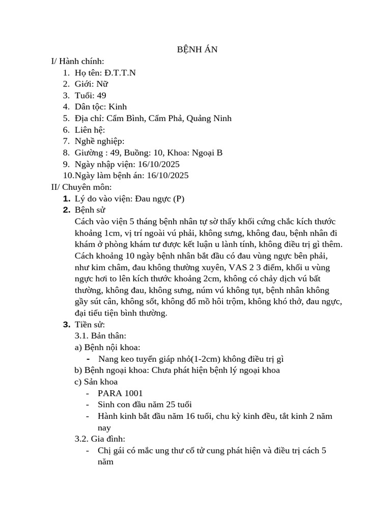 Bệnh án ung thư vú | PDF