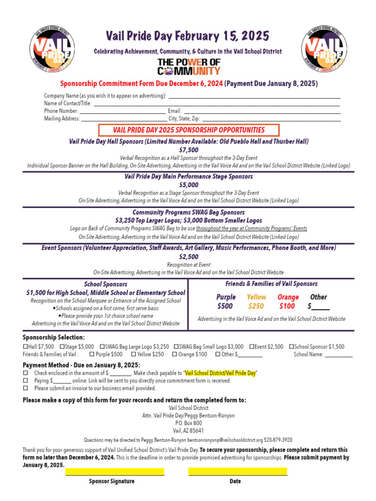 Vail Pride Day 2025 Sponsorship Form | PDF | Marketing | Promotion And ...