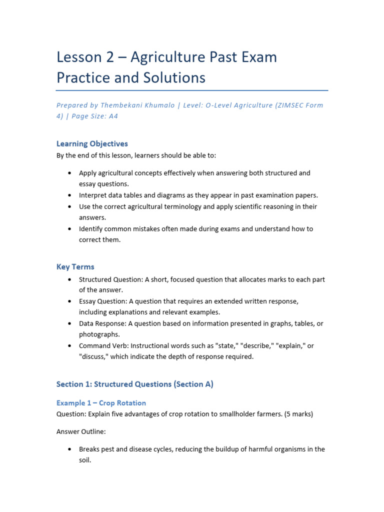O-Level Agriculture Exam Practice Guide | PDF | Crop Rotation | Crop Yield