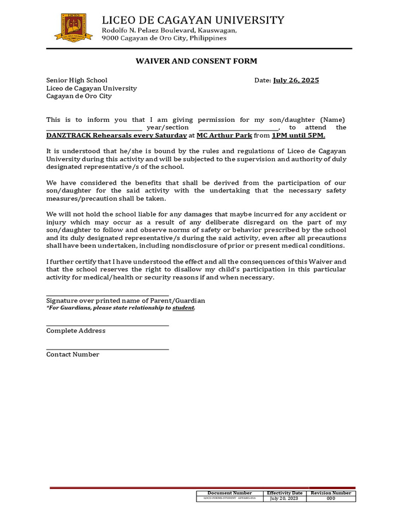 Waiver and Consent Form 2 1 | PDF