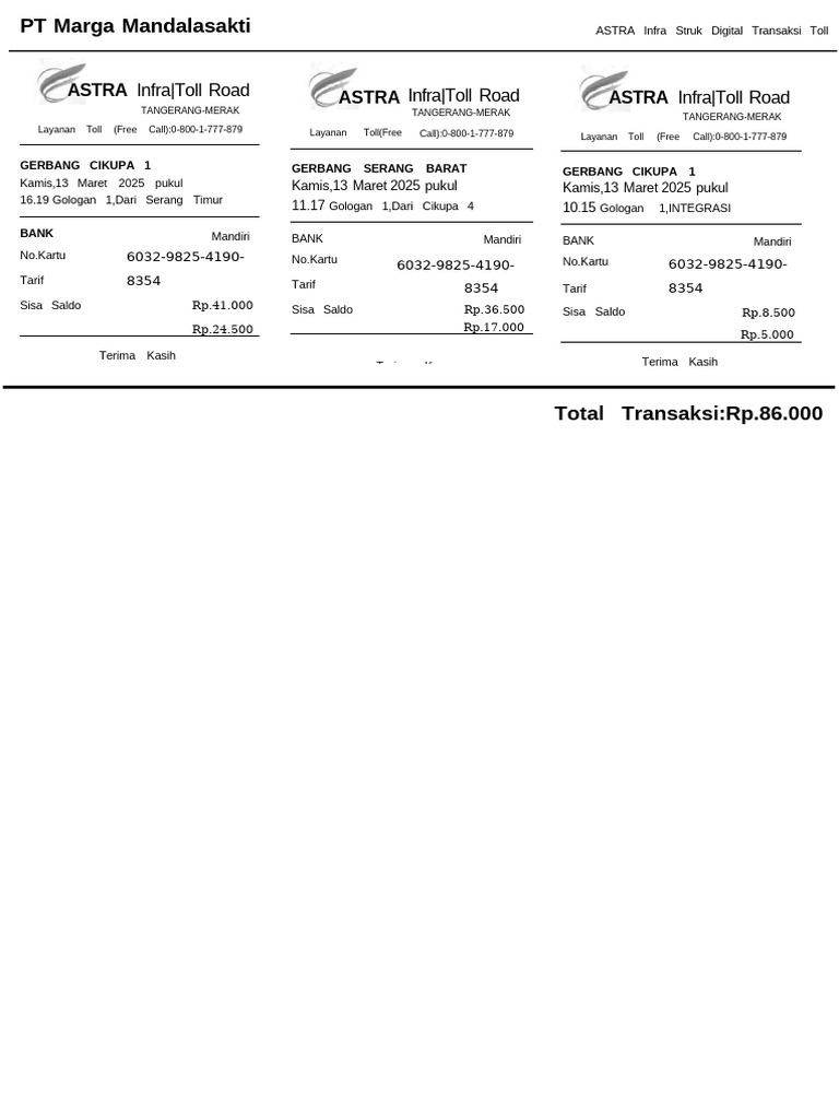 Struk Digital Transaksi Tol Astra | PDF