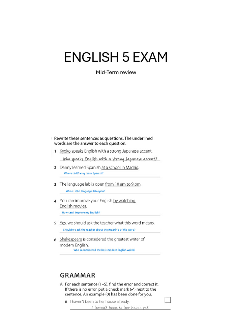 ENGLISH 5 Midt Term Exam Review | PDF
