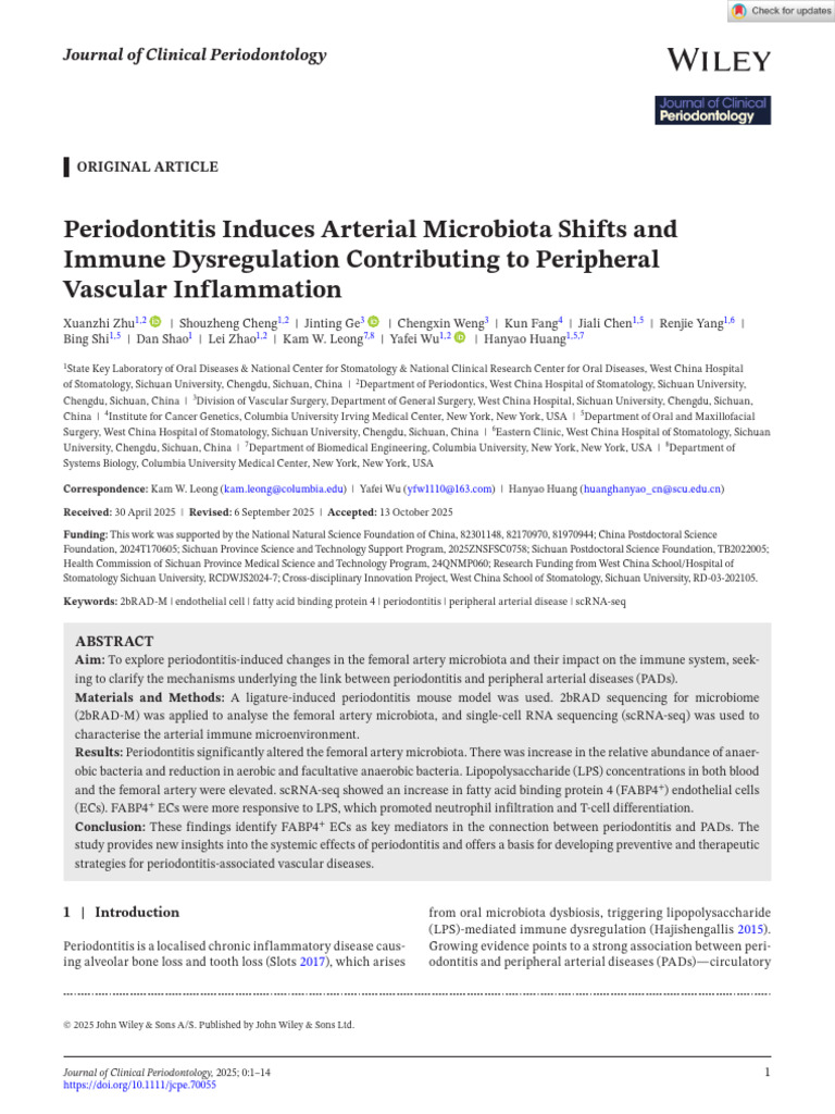 Periodontitis and Arterial Microbiota Changes | PDF | Microbiota ...