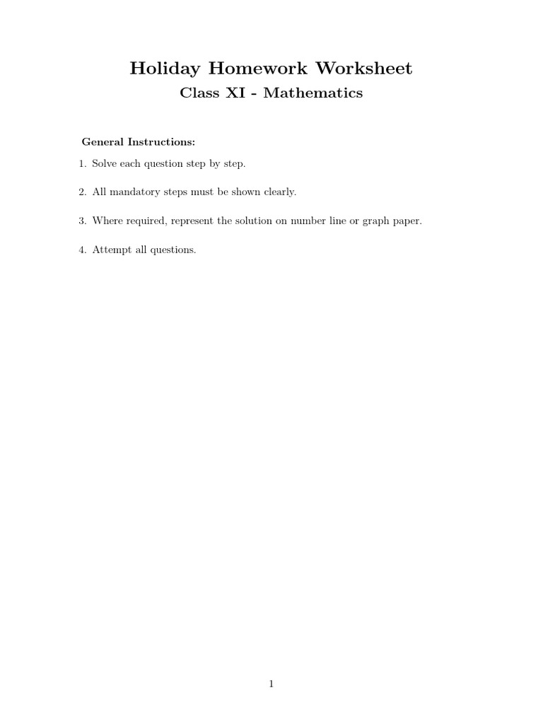 Holiday Homework Class 11 | PDF | Inequality (Mathematics) | Square Root