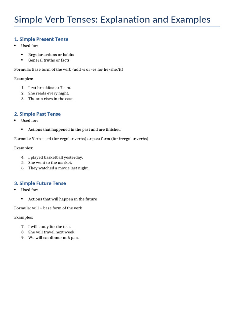 Simple Verb Tenses Explanation | PDF