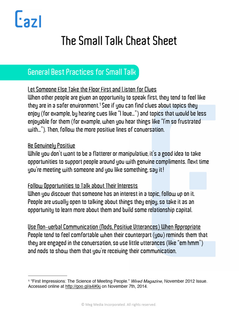 Cheat Sheet For Conversing With New Connections For The First Time ...