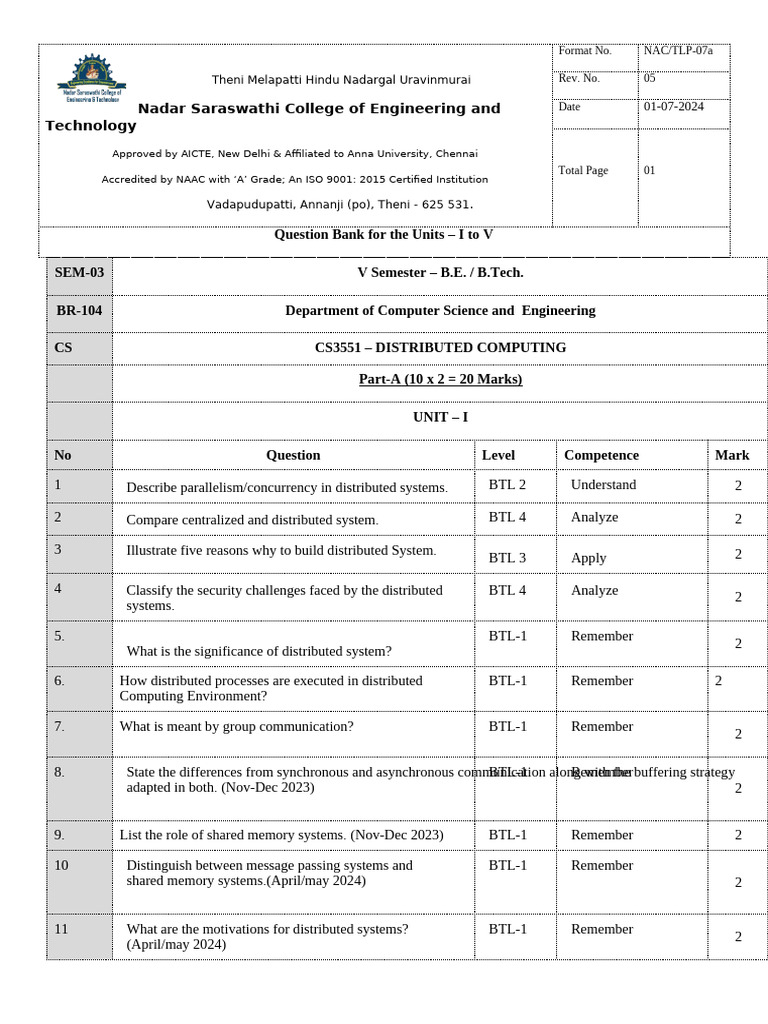 CS3551 - Distributed - Computing (QB) | PDF | Distributed Computing | Cloud Computing