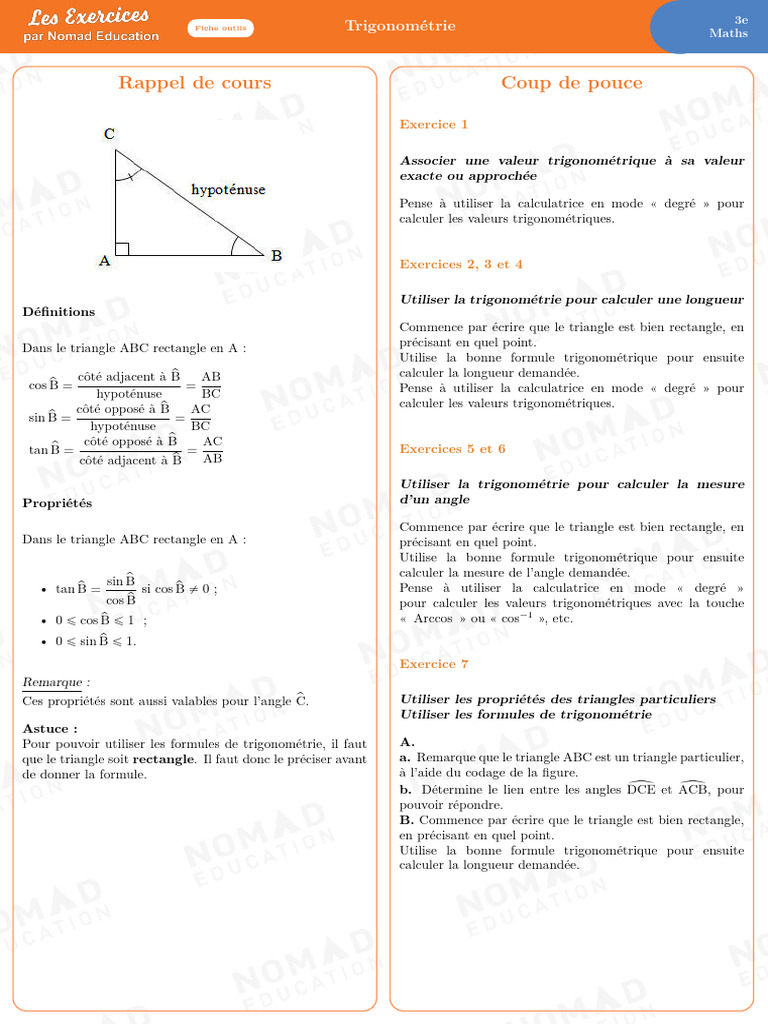 Trigonométrie dans les triangles rectangles | PDF | Trigonométrie ...