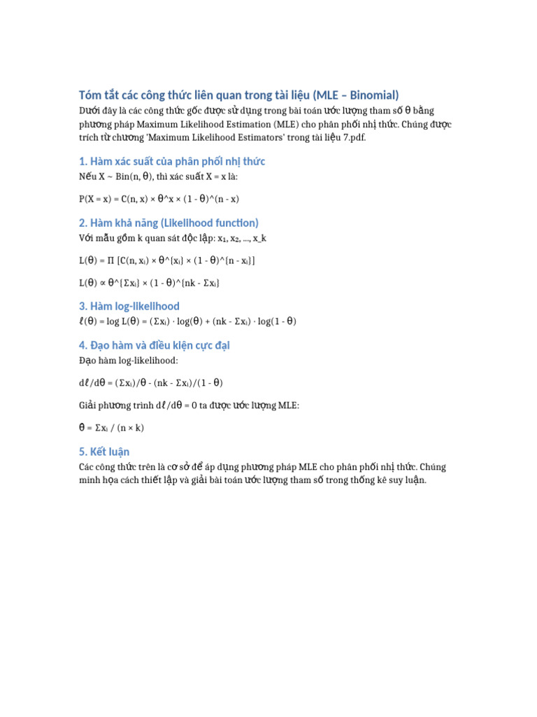 Tom Tat Cong Thuc MLE Binomial | PDF