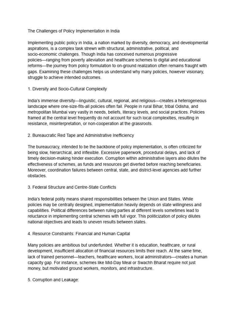 Challenges in Indian Policy Implementation | PDF | Policy | Accountability