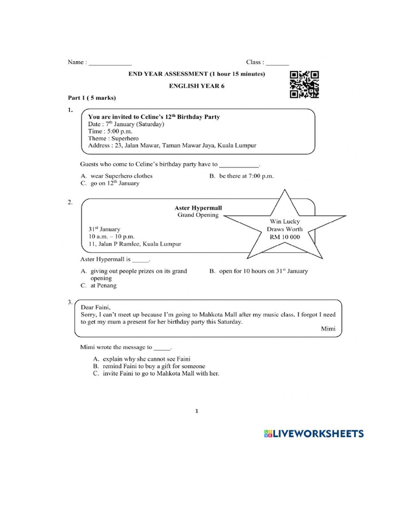 Worksheet 2262331 | PDF