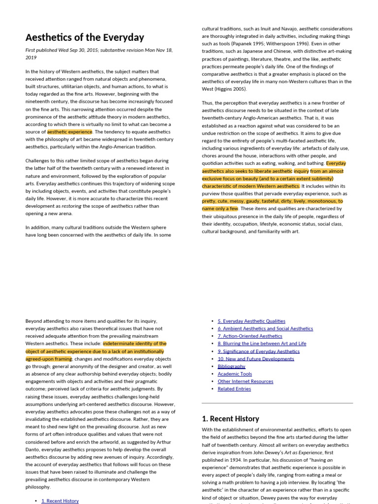 Everyday Aesthetics: A Broader Perspective | PDF | Aesthetics | Experience