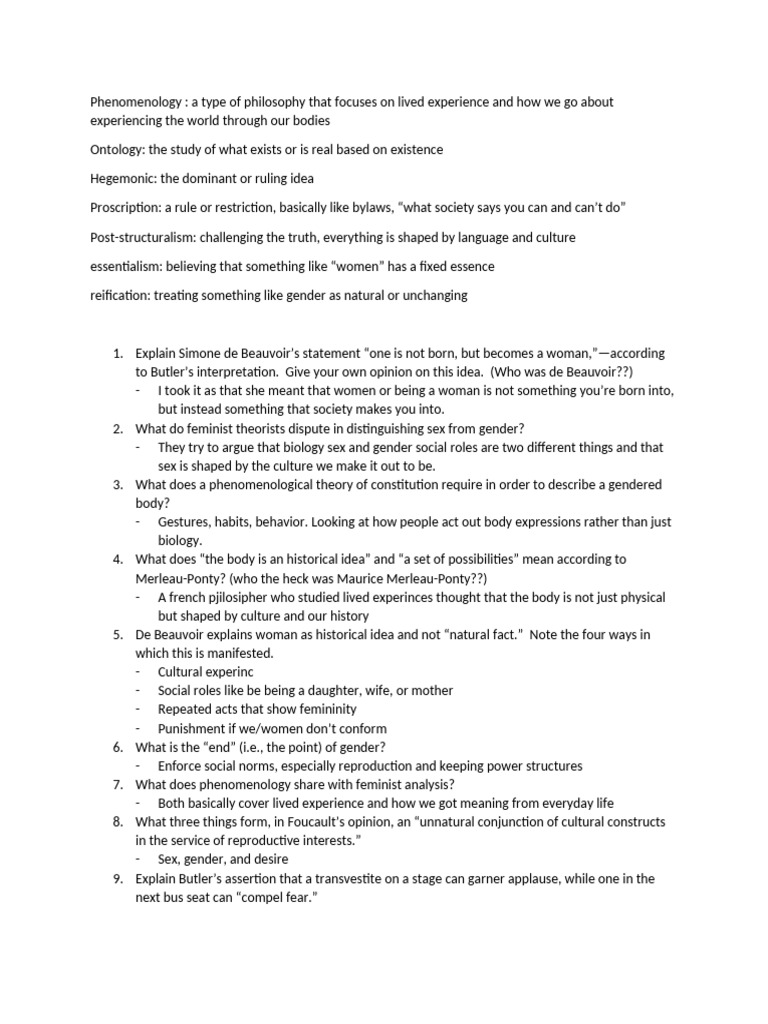 Butler Reading Questions | PDF | Gender | Gender Studies