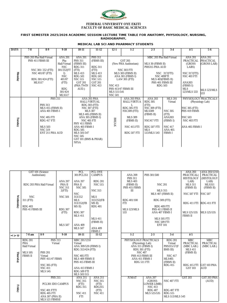 2025.2026 First Sem. Lecture Timetable | PDF | Social Programs | Biology
