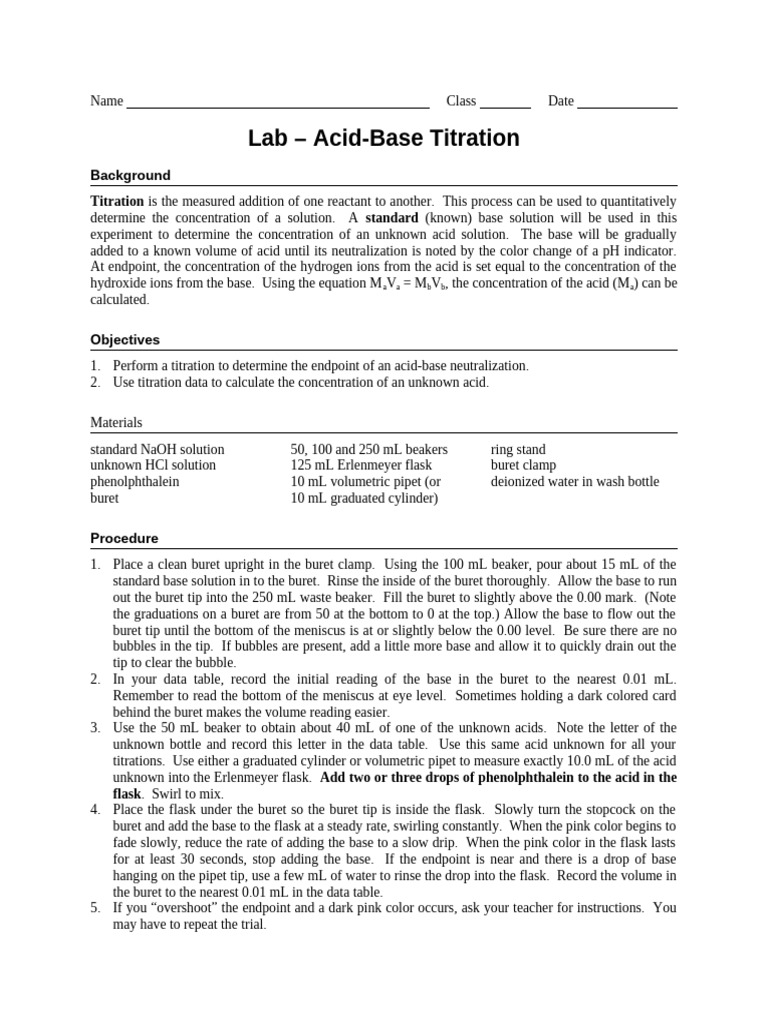 Lab - Titration | PDF | Titration | Chemistry